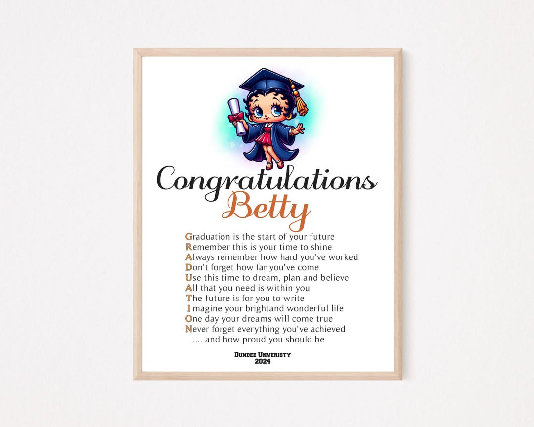 Congratulations on Your Graduation Betty Bop Watercolour Art Print ...