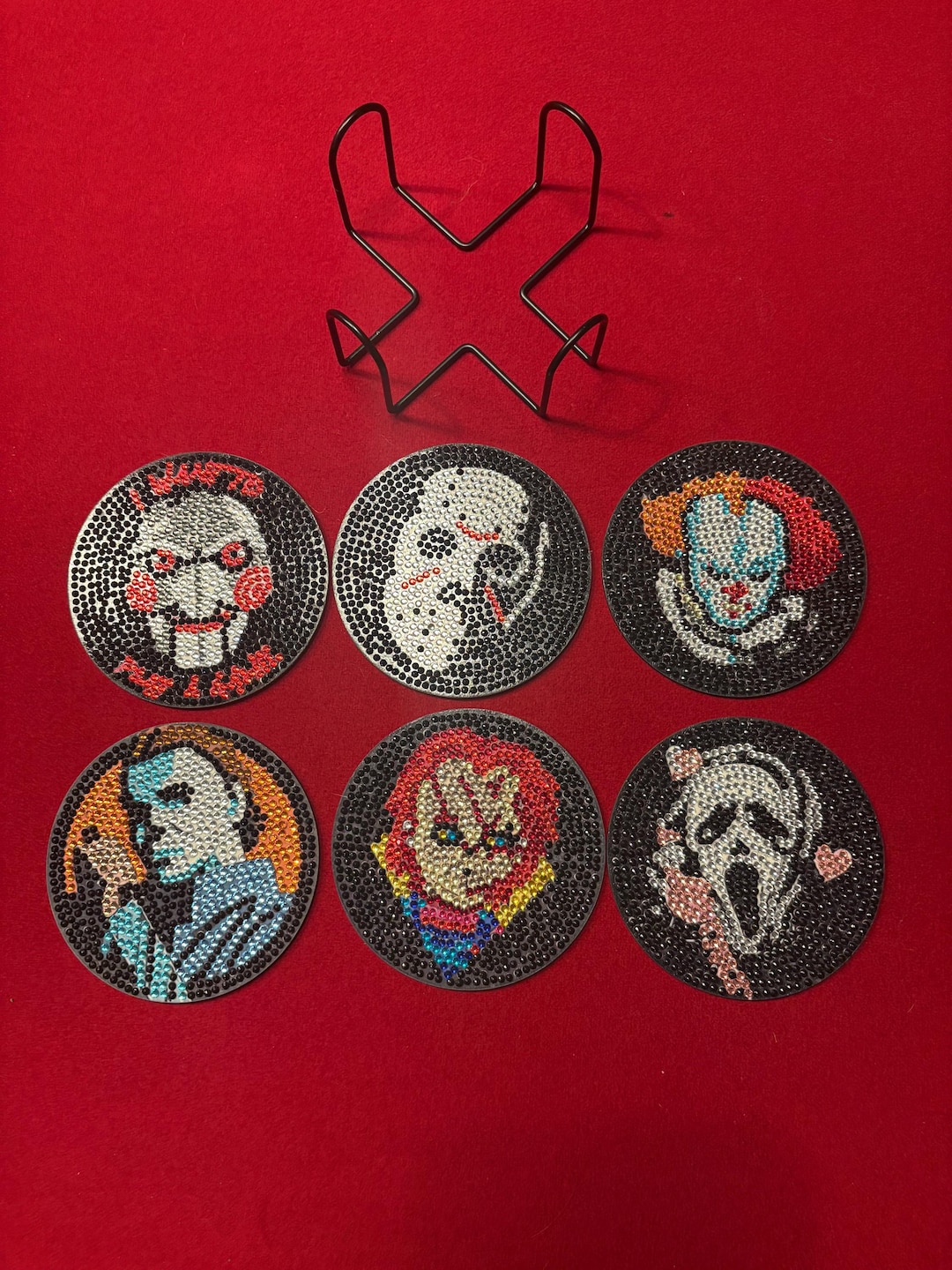 Set of 6 Diamond Horror Themed Painting Coaster Set With Stand - Etsy