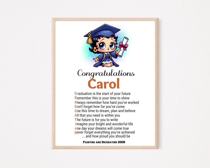 Congratulations on Your Graduation Betty Bop Watercolour Art Print ...