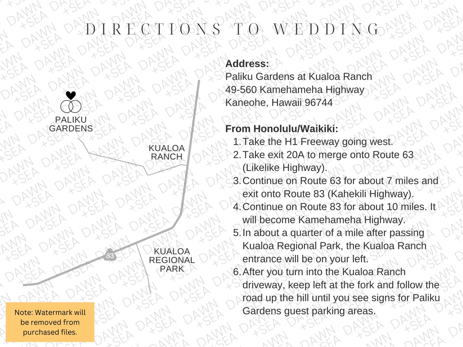 Kualoa Ranch Wedding Map (B/W Digital Template) | Paliku Gardens ...