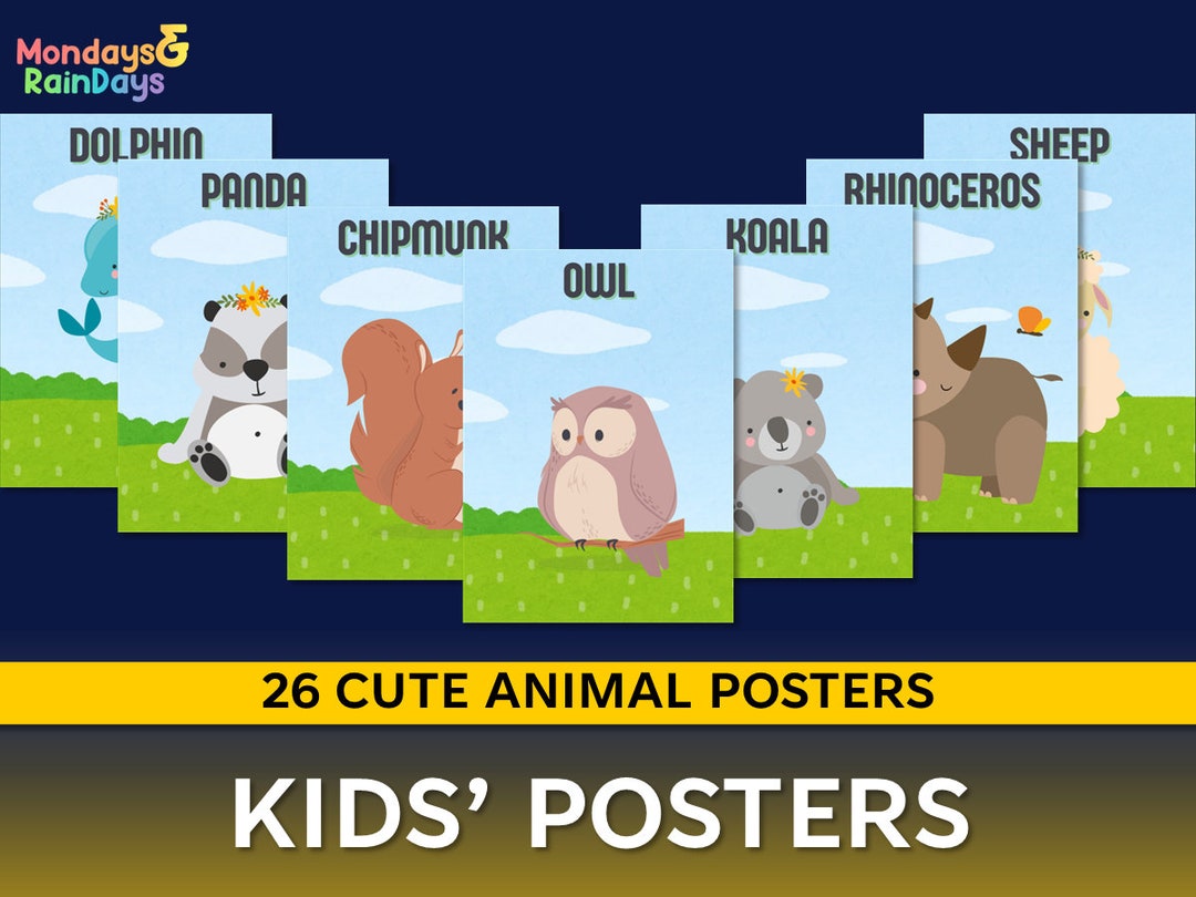 26 Cute Animal Posters Bundle Printable Wall Art Set for Toddlers ...