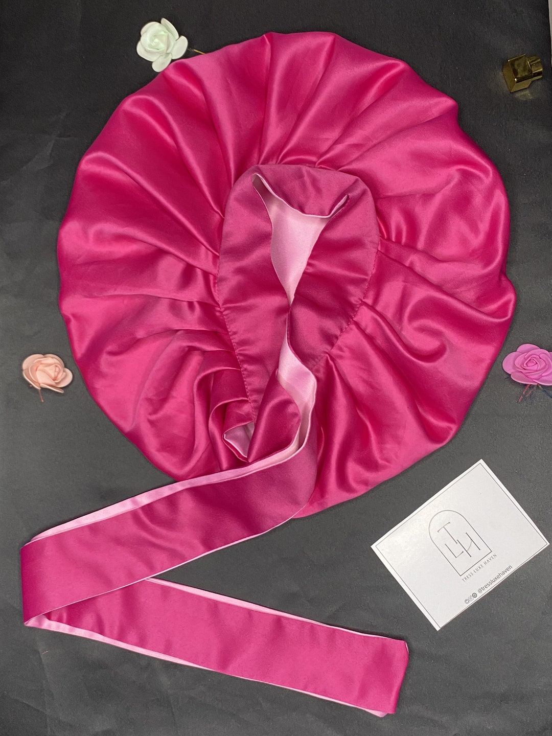 Satin Tie Band Bonnet, Hair Bonnet. Handmade With Love, Easily ...