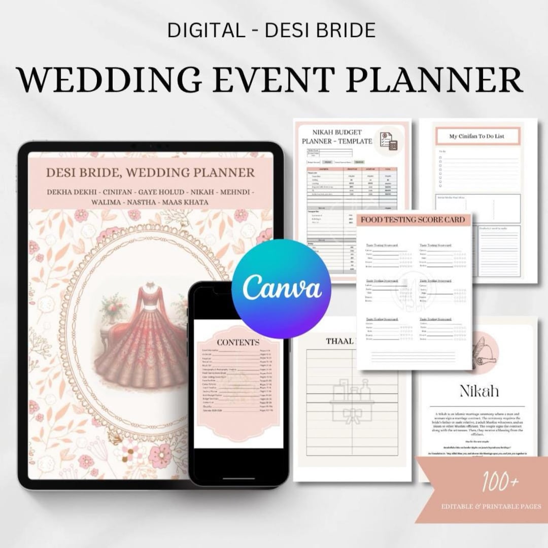 Digital Desi Wedding Planner, Printable, Editable. ALL-IN-ONE Function ...
