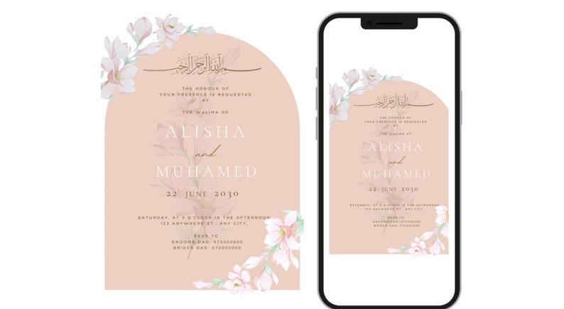 Wedding Nikkah or Walima Invitation Editable in Canva, Wedding Invite ...