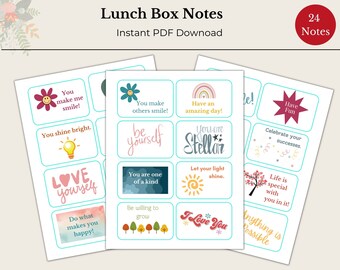Lunch Box Notes for Kids, Lunch Box Note Template, Positive ...
