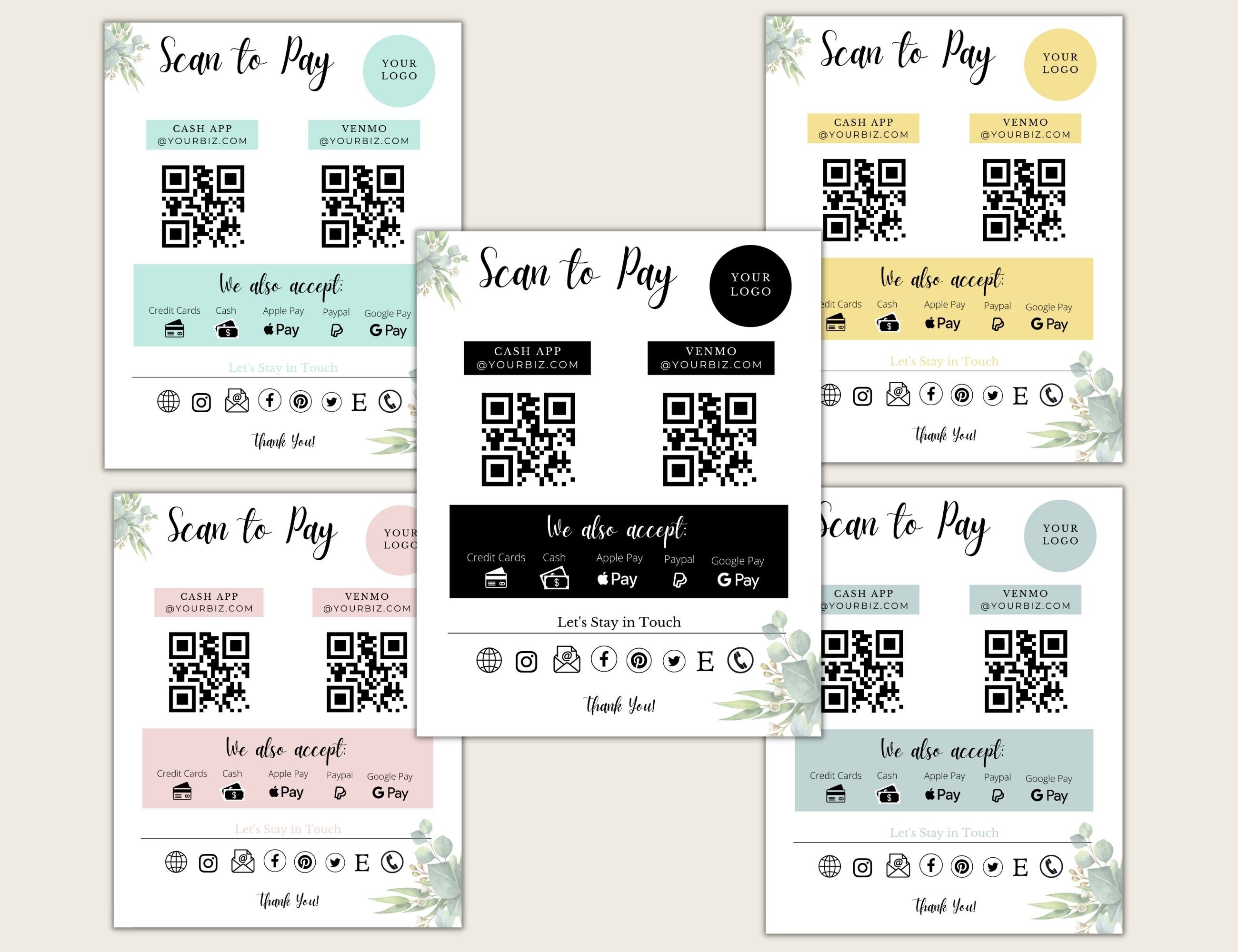 Printable QR Code, Editable QR Code Sign Business, Scan to Pay, Scan to ...