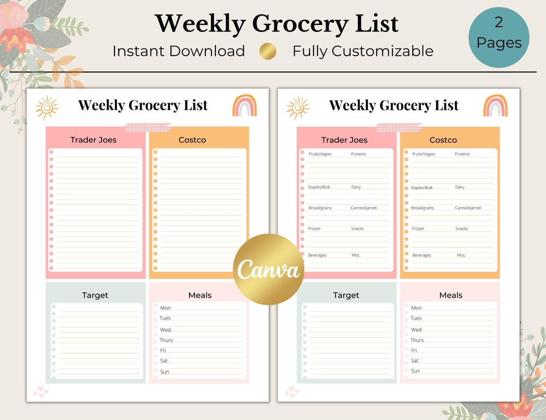 Weekly Grocery List, Grocery List Printable, Grocery List, Grocery List ...