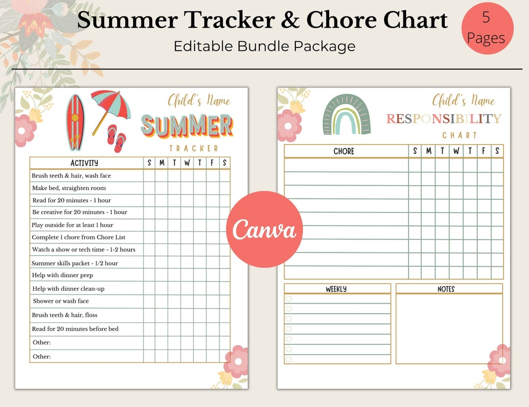 Kids Summer Schedule Checklist, Kids Summer Chore Chart, Kids Summer ...
