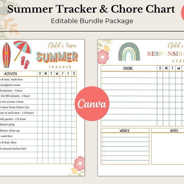 Summer Chore Chart Template - Etsy
