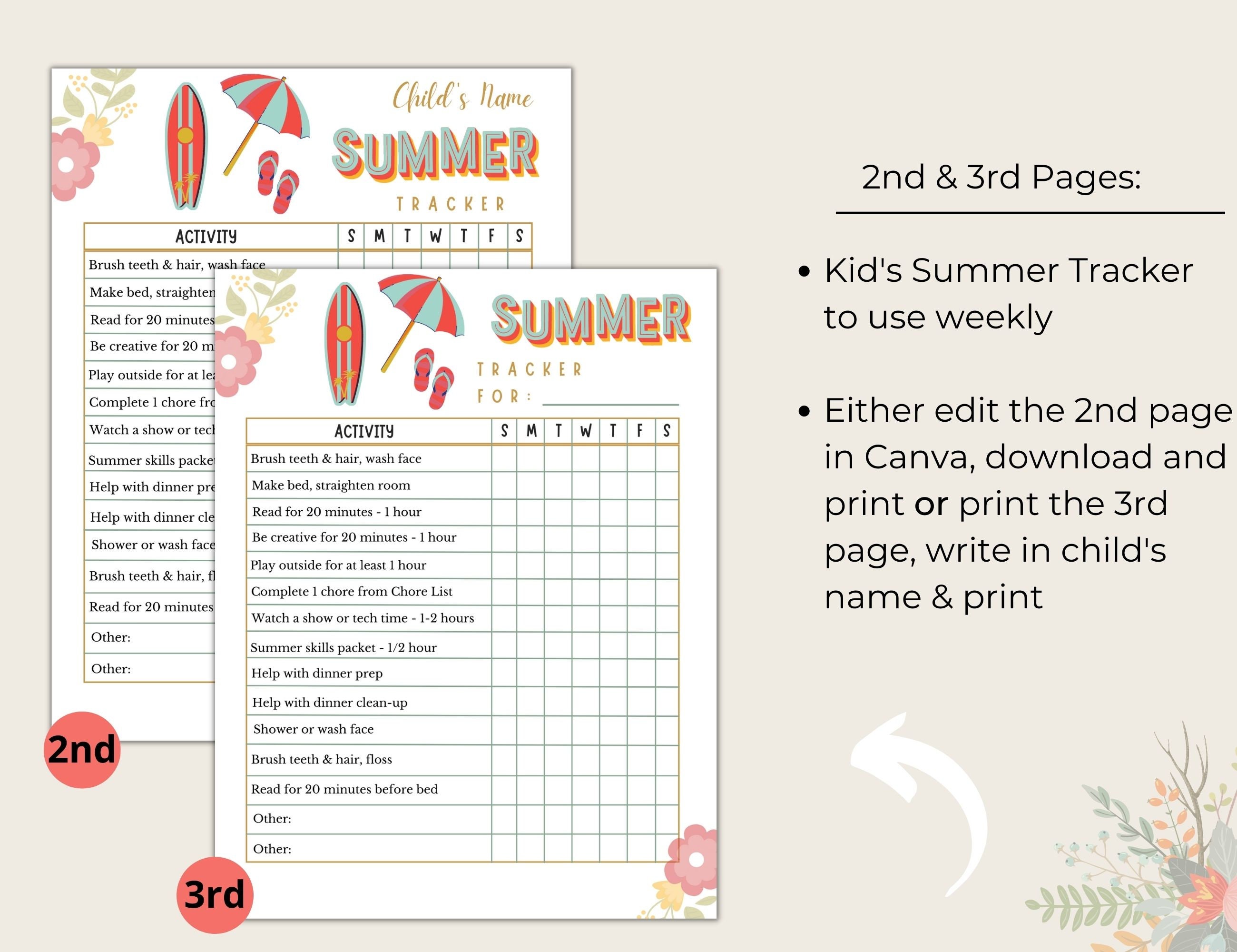 Kids Summer Schedule Checklist, Kids Summer Chore Chart, Kids Summer ...