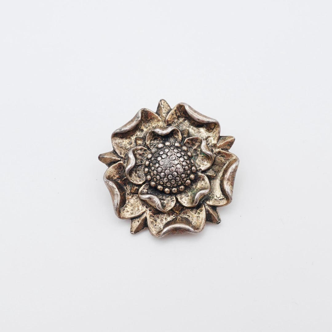 Signed Miracle Tudor Rose Brooch in Antique Silver Tone Metal in ...