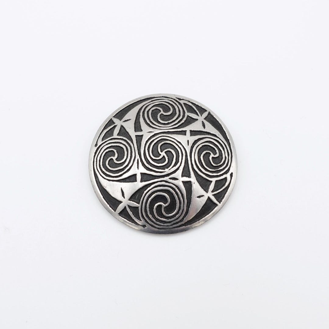 Vintage Pewter Celtic Shield Brooch With Five Swirls Design Signed St ...