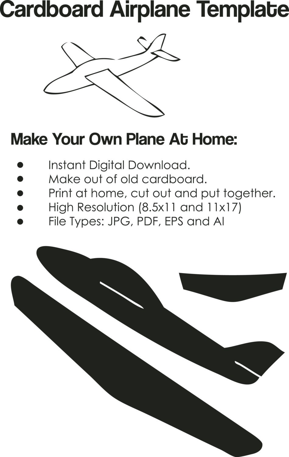 Cardboard Airplane Template Airplane Cutout On Paper Etsy