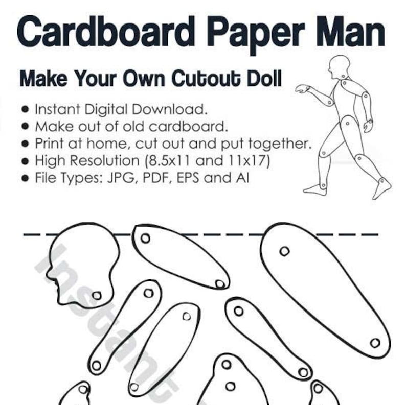 Paper Craft Cutout Man Template - Cut on Paper or Cardboard - Paper ...
