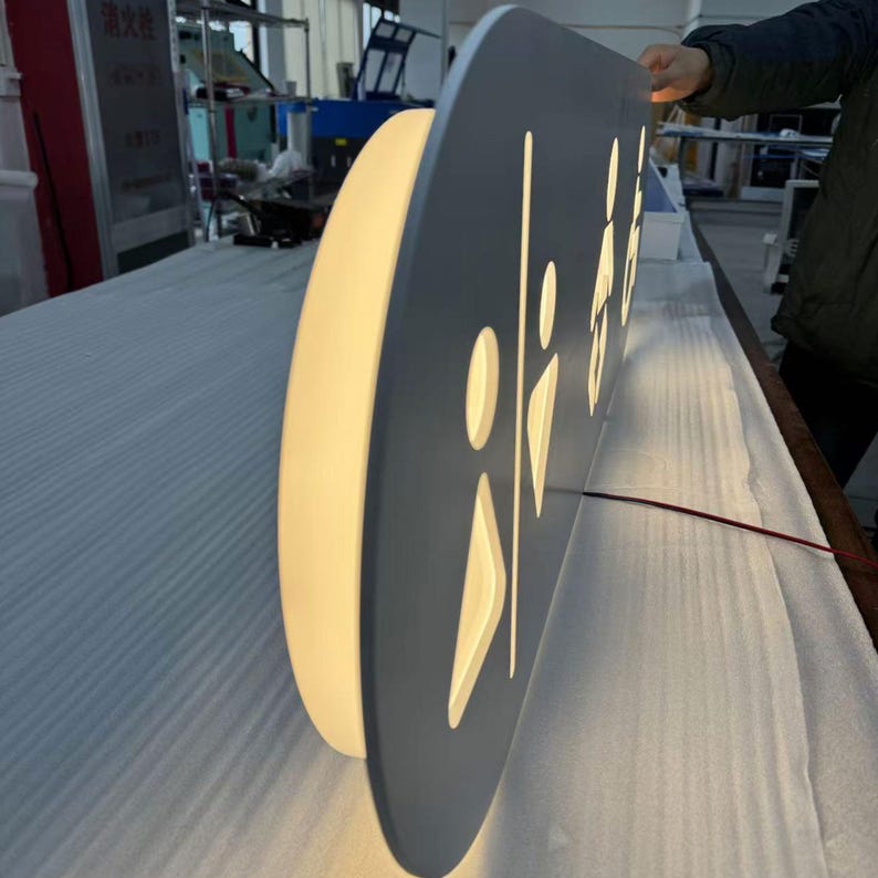 Custom-designed Restroom Sign, Warm Halo Lighting, Modern Finished ...