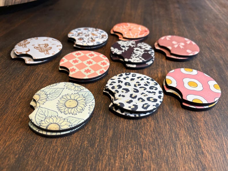 Preppy Neoprene Car Coasters - Absorbent Neoprene Cup Holder Liners ...
