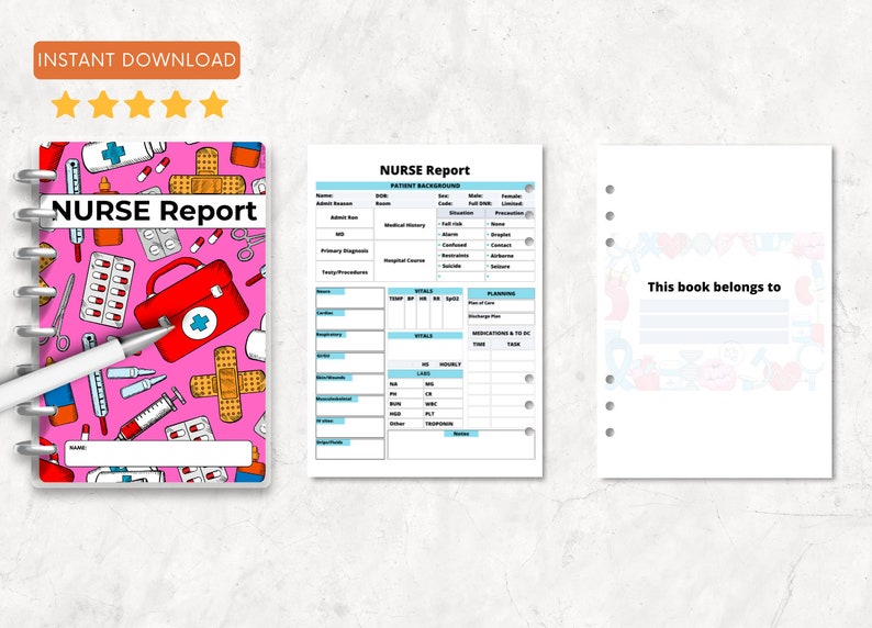Nursing Report Sheet, Nurse Brain Sheet, RN Handoff Tool, Nurse Report ...