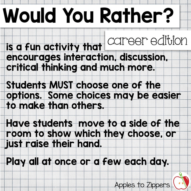 Would You Rather Career Edition Activity - Etsy