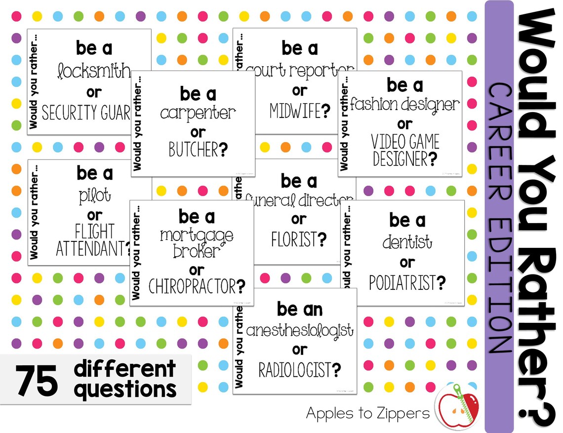 Would You Rather Career Edition Activity - Etsy