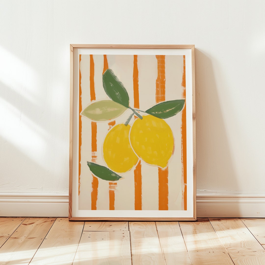 Lemons Art Print, Stripes and Lemons Art, Modern Wall Art, Kitchen Wall ...
