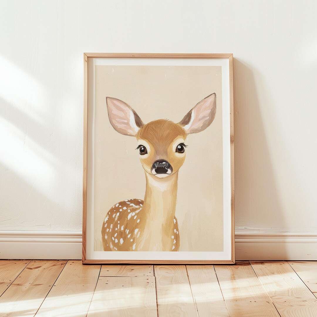Deer Art Print, Neutral Beige Wall Art, Watercolor Deer Art, Woodlands ...