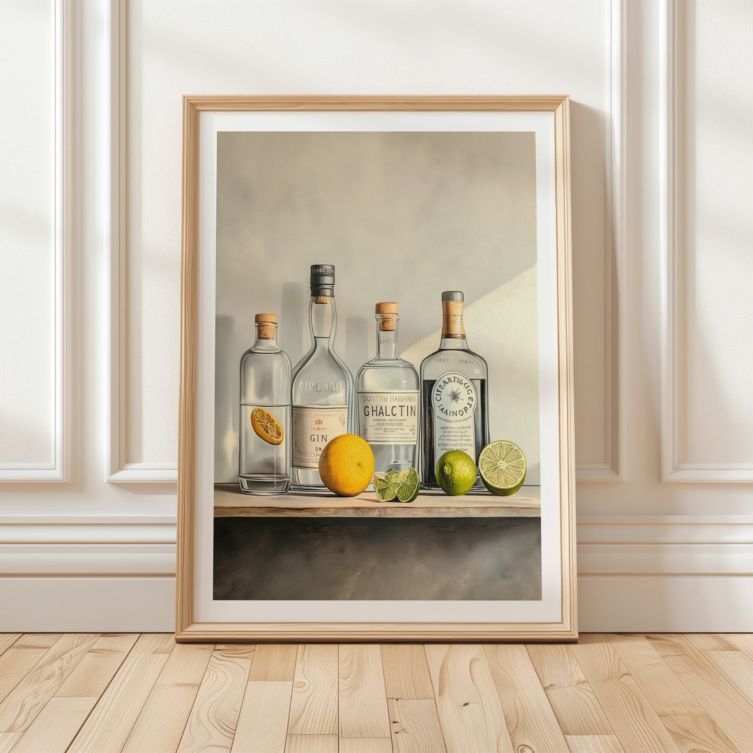 Gin and Tonic Art Print, Bar Cart Art, Cocktail Print, Lemon Poster ...