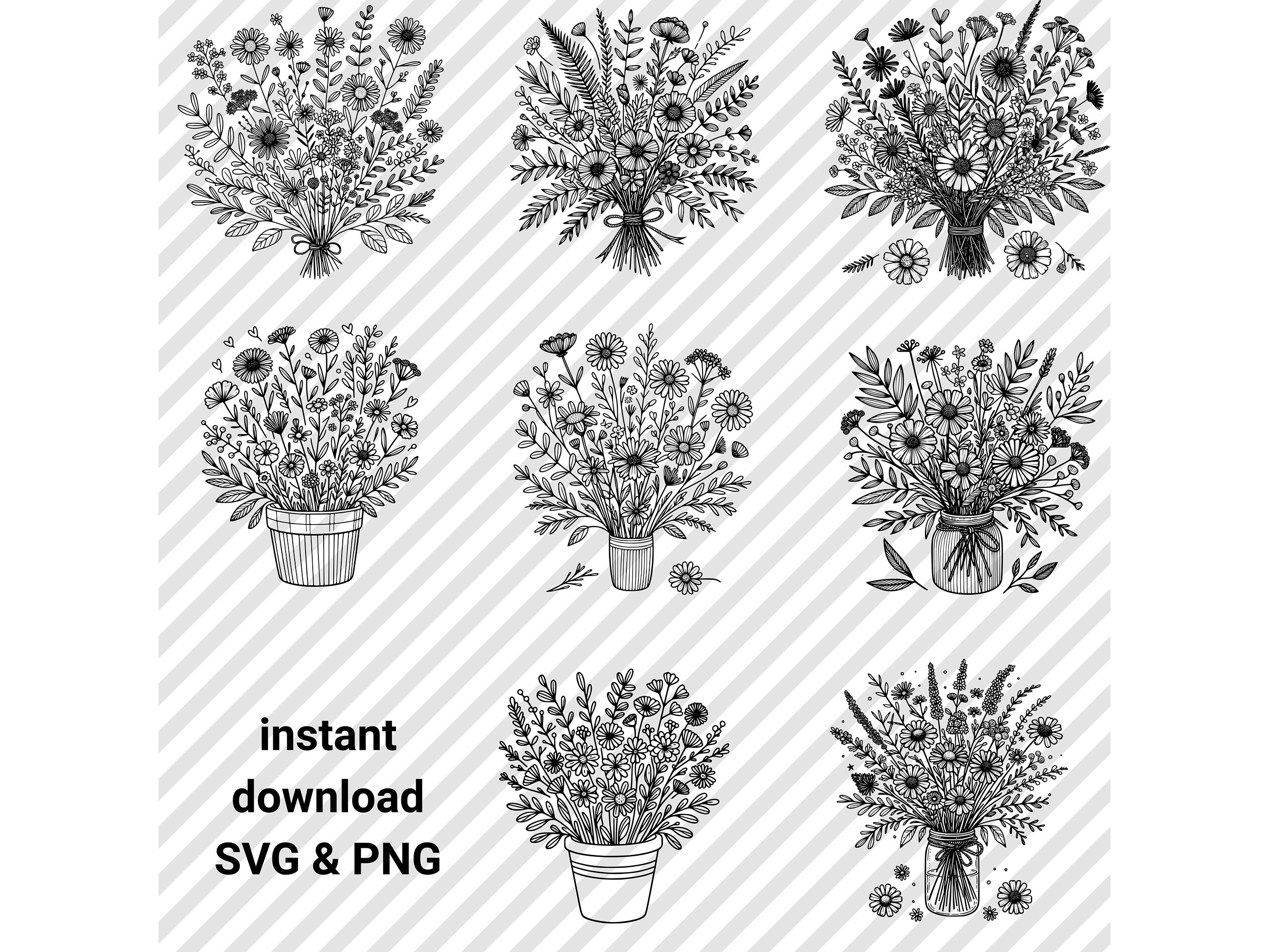 Wildflower Bouquet SVG & PNG Bundle: Elegant Floral Designs ...