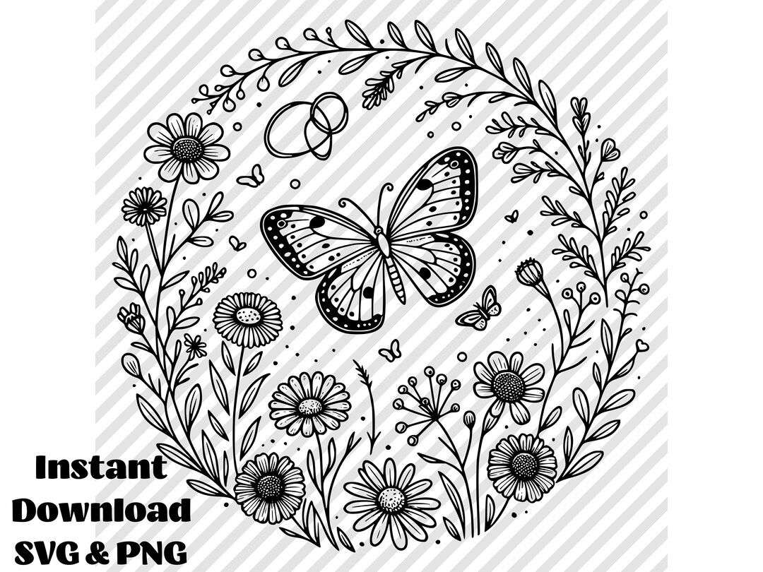 Butterflies Flying Out of a Flower SVG PNG Printable Wall Art Line Art ...
