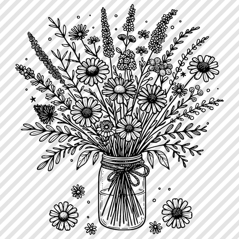Wildflower Bouquet SVG & PNG Bundle: Elegant Floral Designs ...
