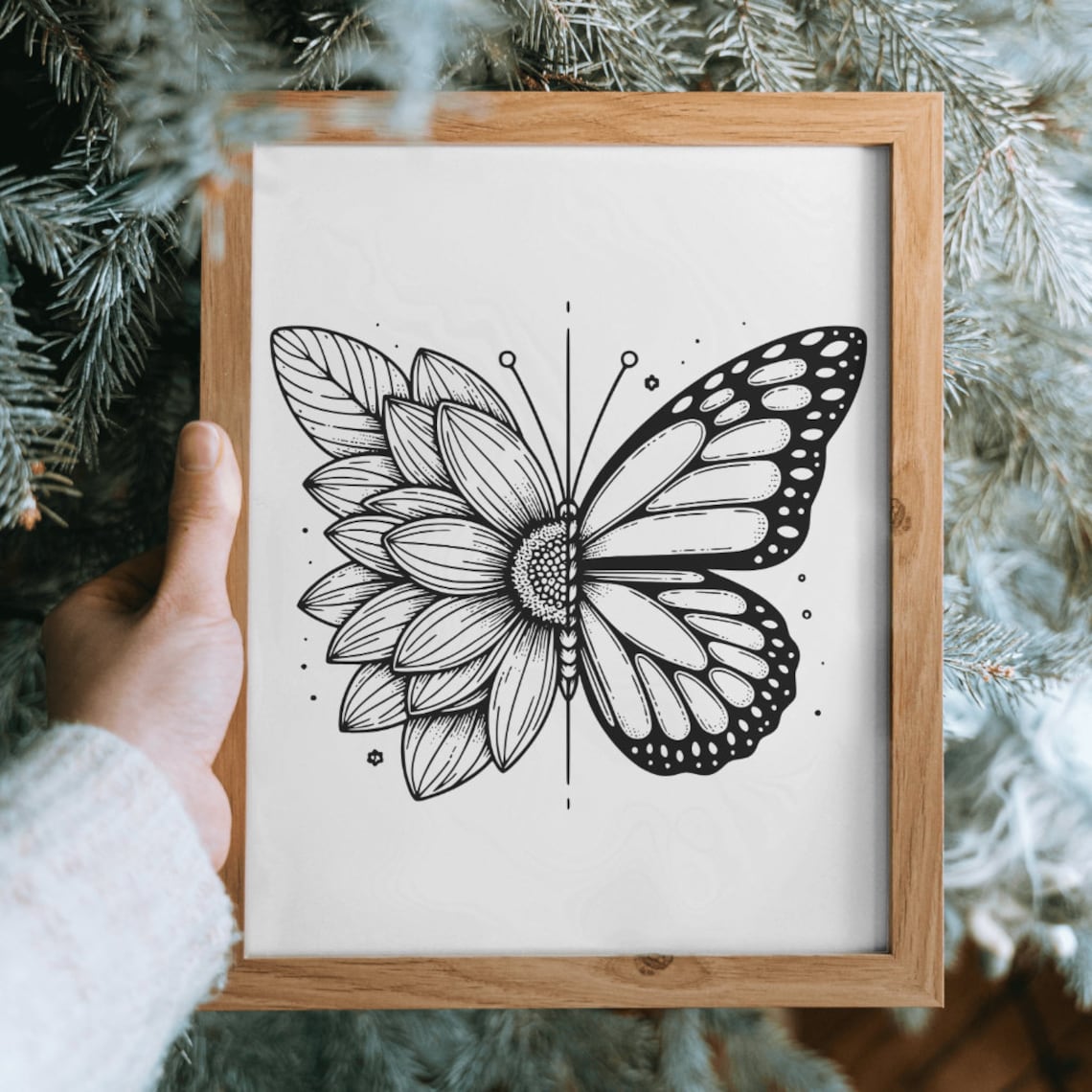 Half Butterfly Half Flower SVG PNG Printable Wall Art Line Art Flower ...