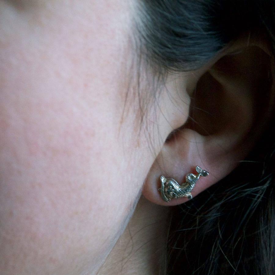 Heraldic Fish Studs Sterling Silver Fish Earrings Ocean - Etsy