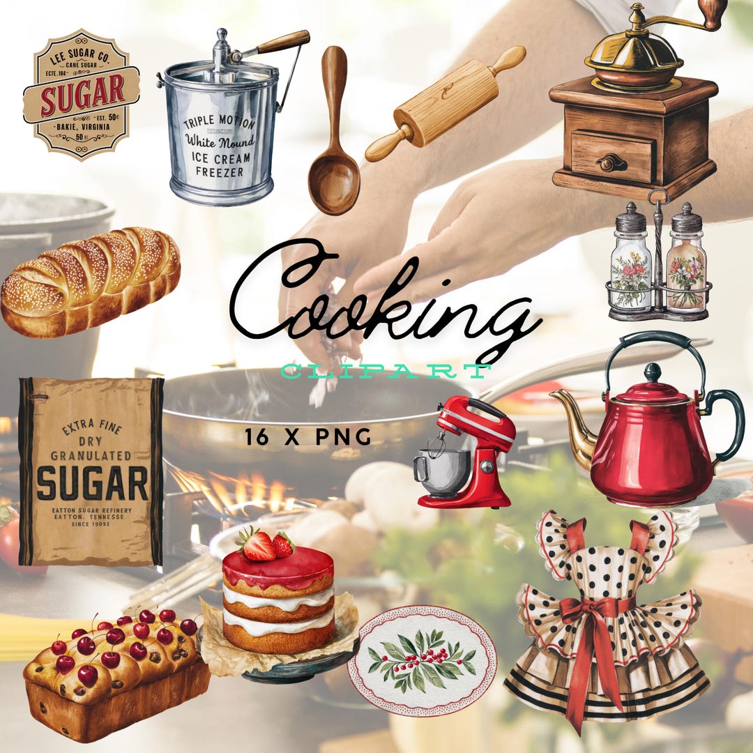 Cooking Clipart Set, Fun and Whimsical Kitchen Graphics for Recipe ...