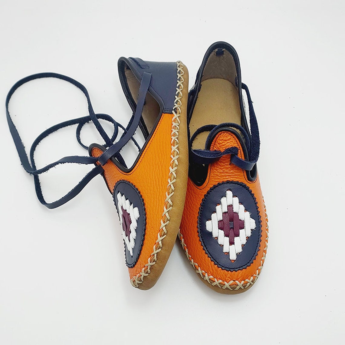 Handmade Leather Slip Ons Shoes for Women, Lace-up Shoes, Grounding ...