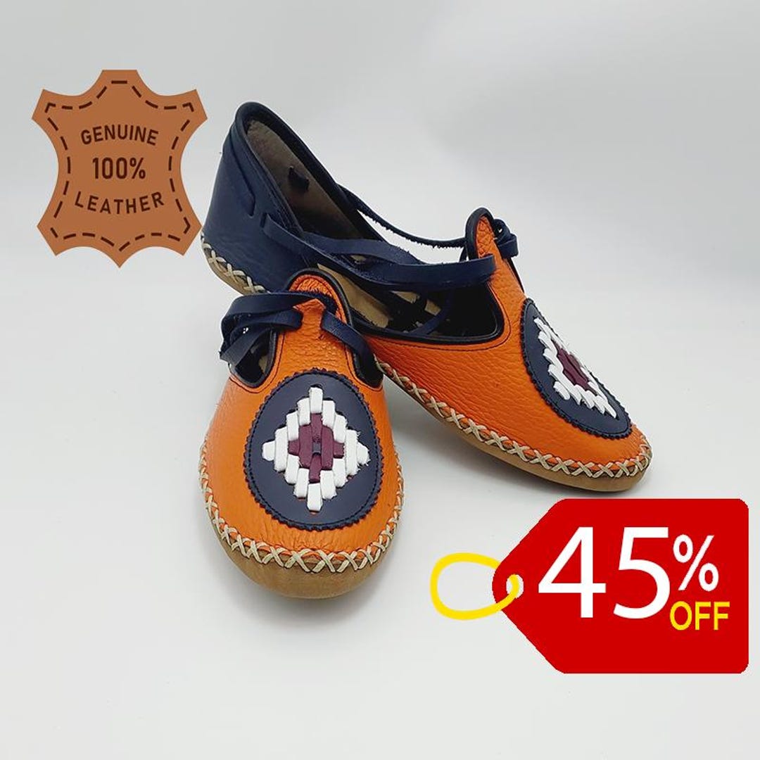 Handmade Leather Slip Ons Shoes for Women, Lace-up Shoes, Grounding ...