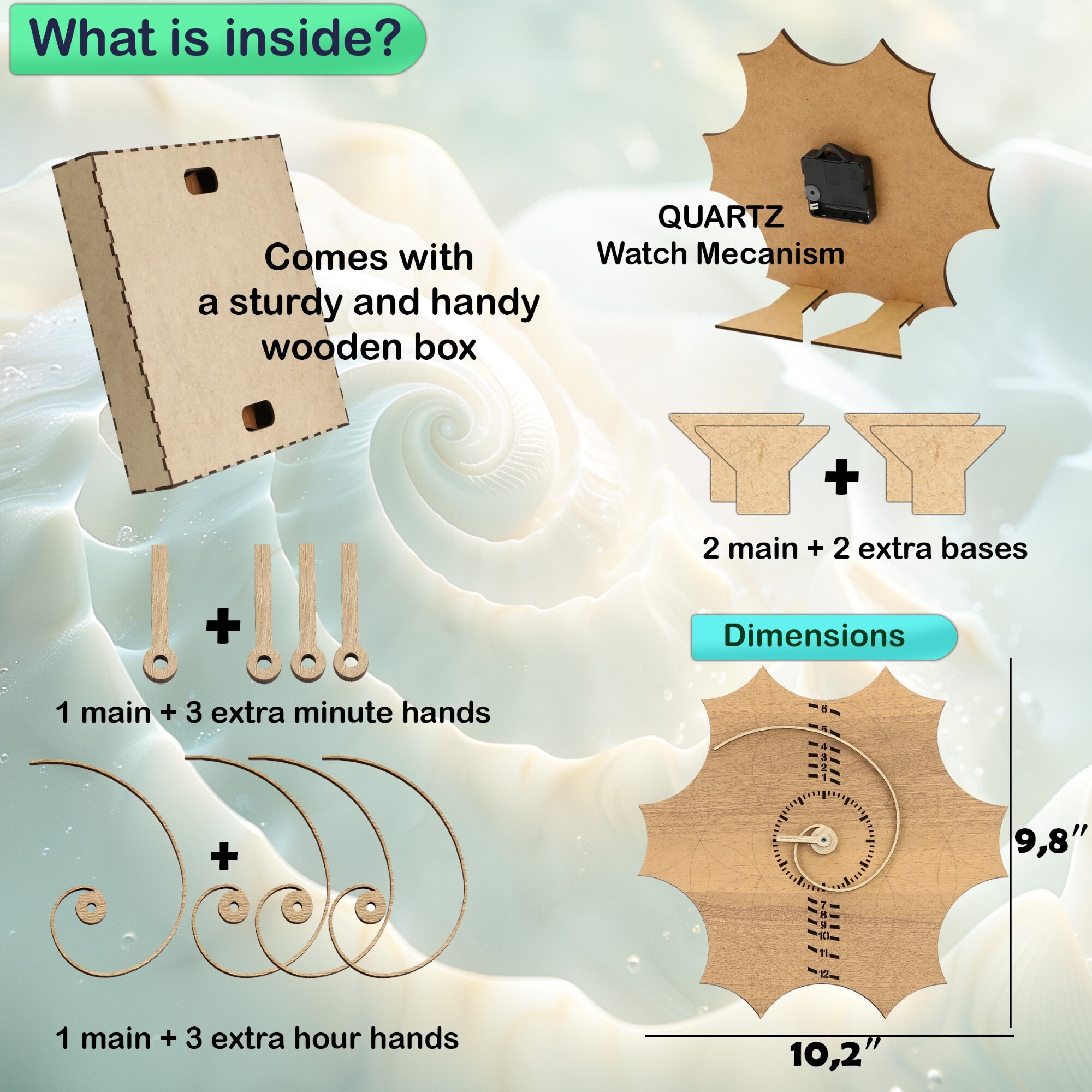 Fibonacci Wall Clock, Wooden Table and Shelf Decoration, Housewarming ...