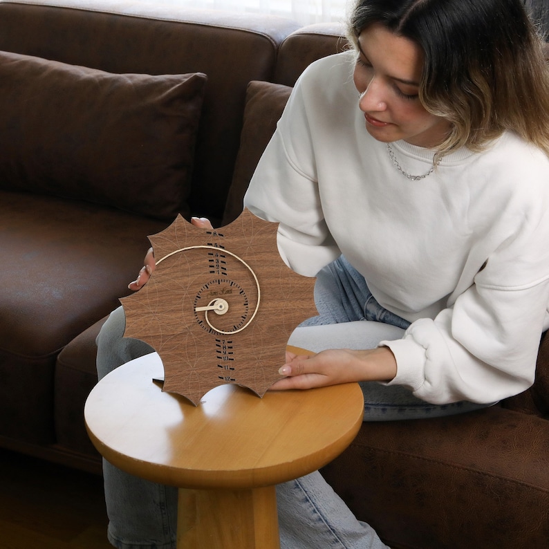 Fibonacci Wall Clock, Wooden Table and Shelf Decoration, Housewarming ...