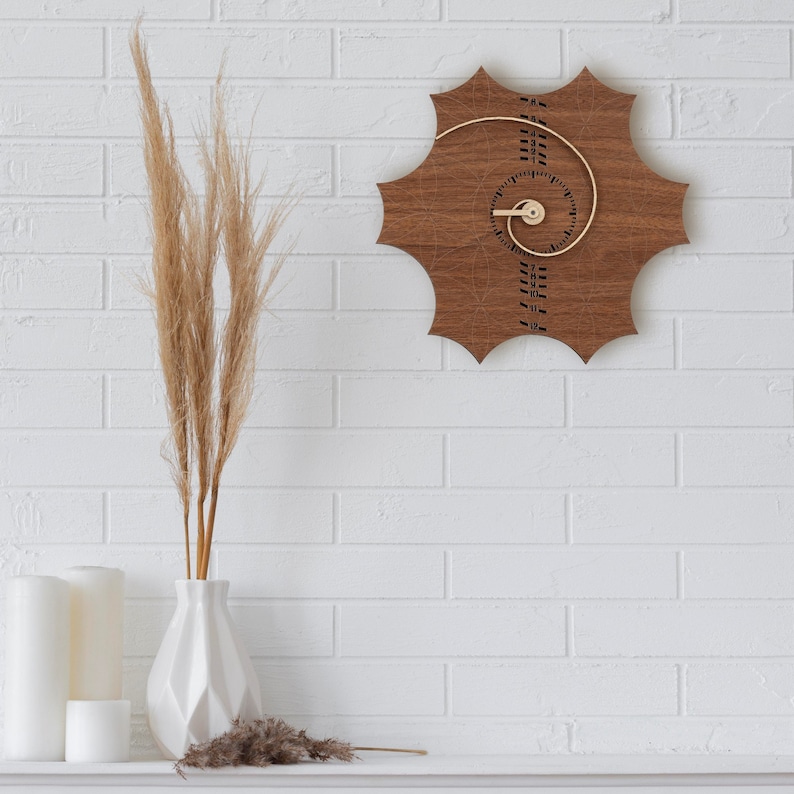 Fibonacci Wall Clock, Wooden Table and Shelf Decoration, Housewarming ...