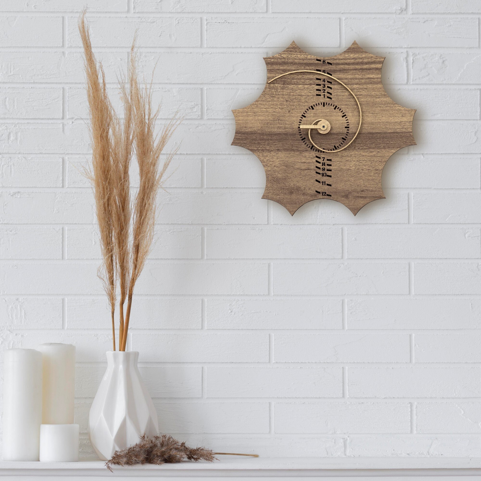 Fibonacci Wall Clock, Wooden Table and Shelf Decoration, Housewarming ...