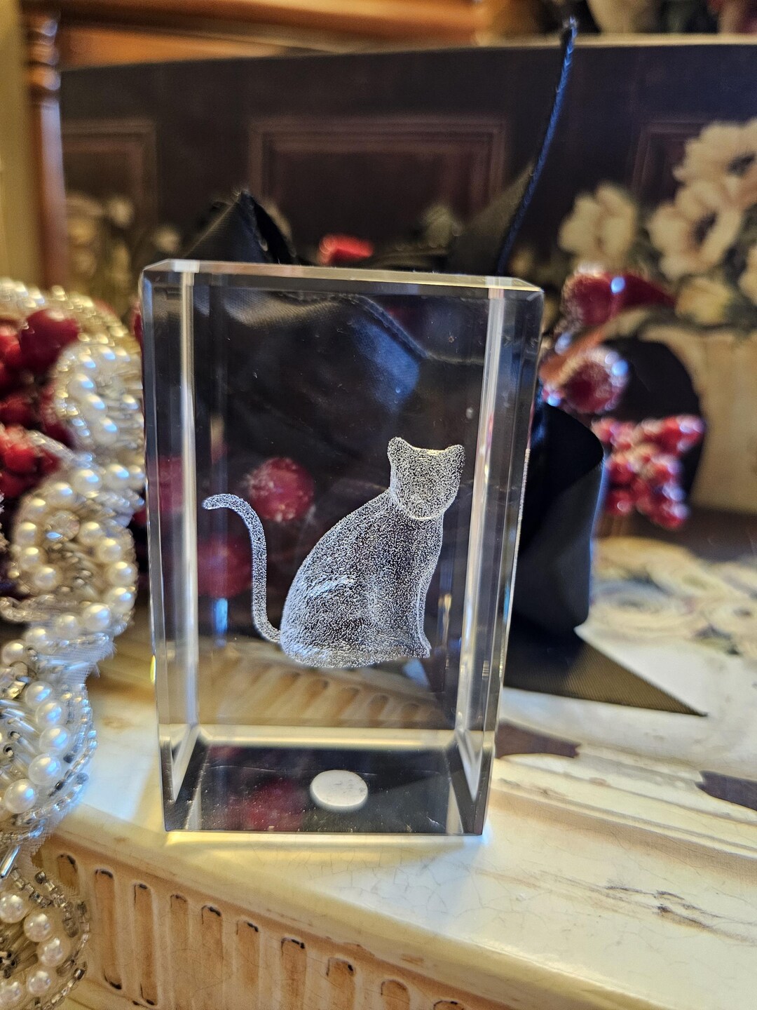 Etched Glass Cat Paperweight: 3D Crystal Cube Collectible - Etsy