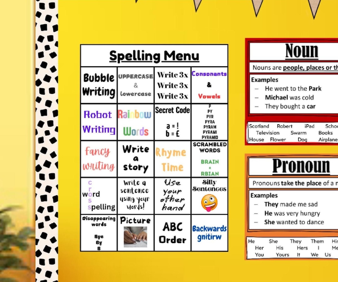 Classroom Spelling Menu Poster - Etsy