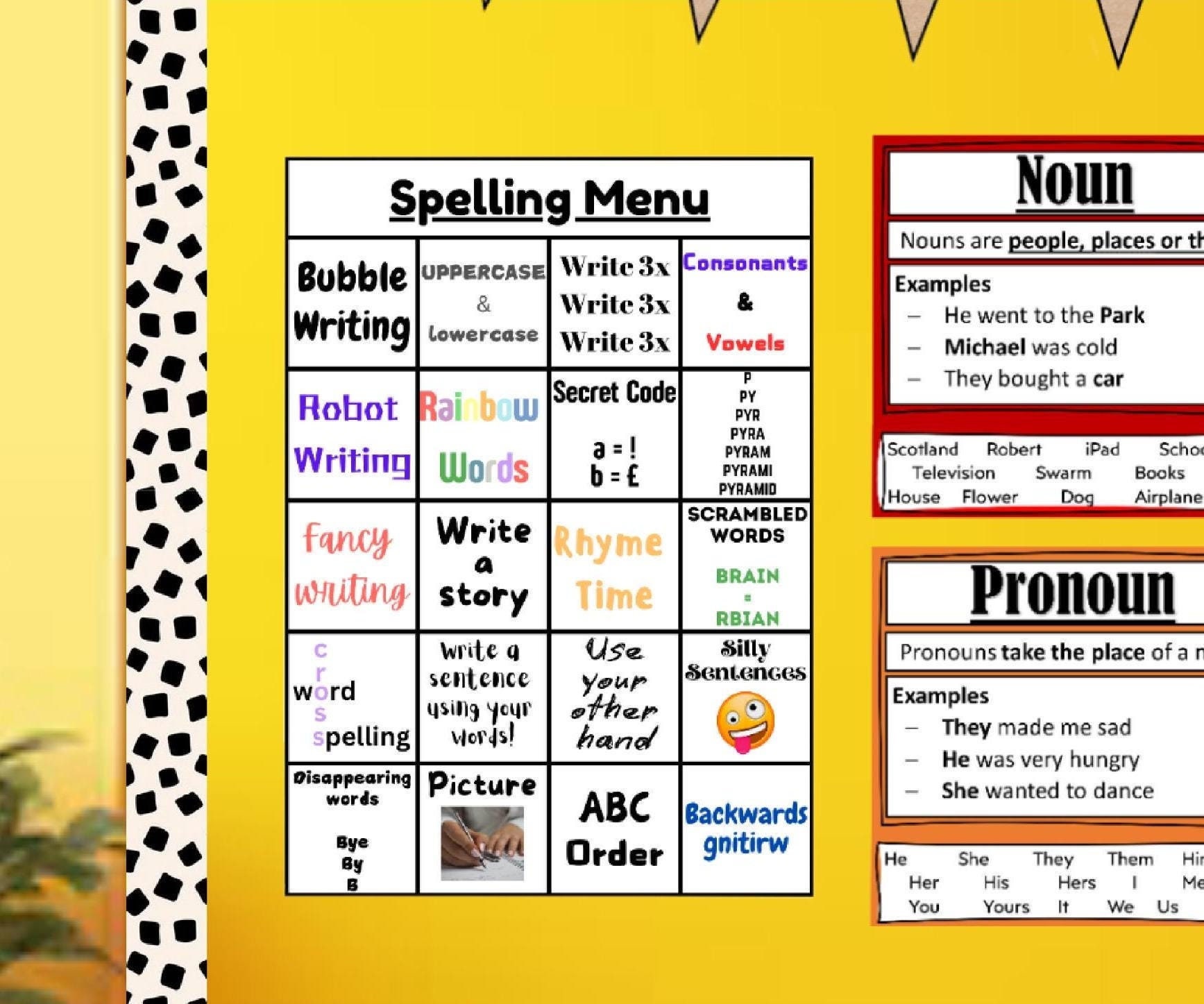 Classroom Spelling Menu Poster - Etsy