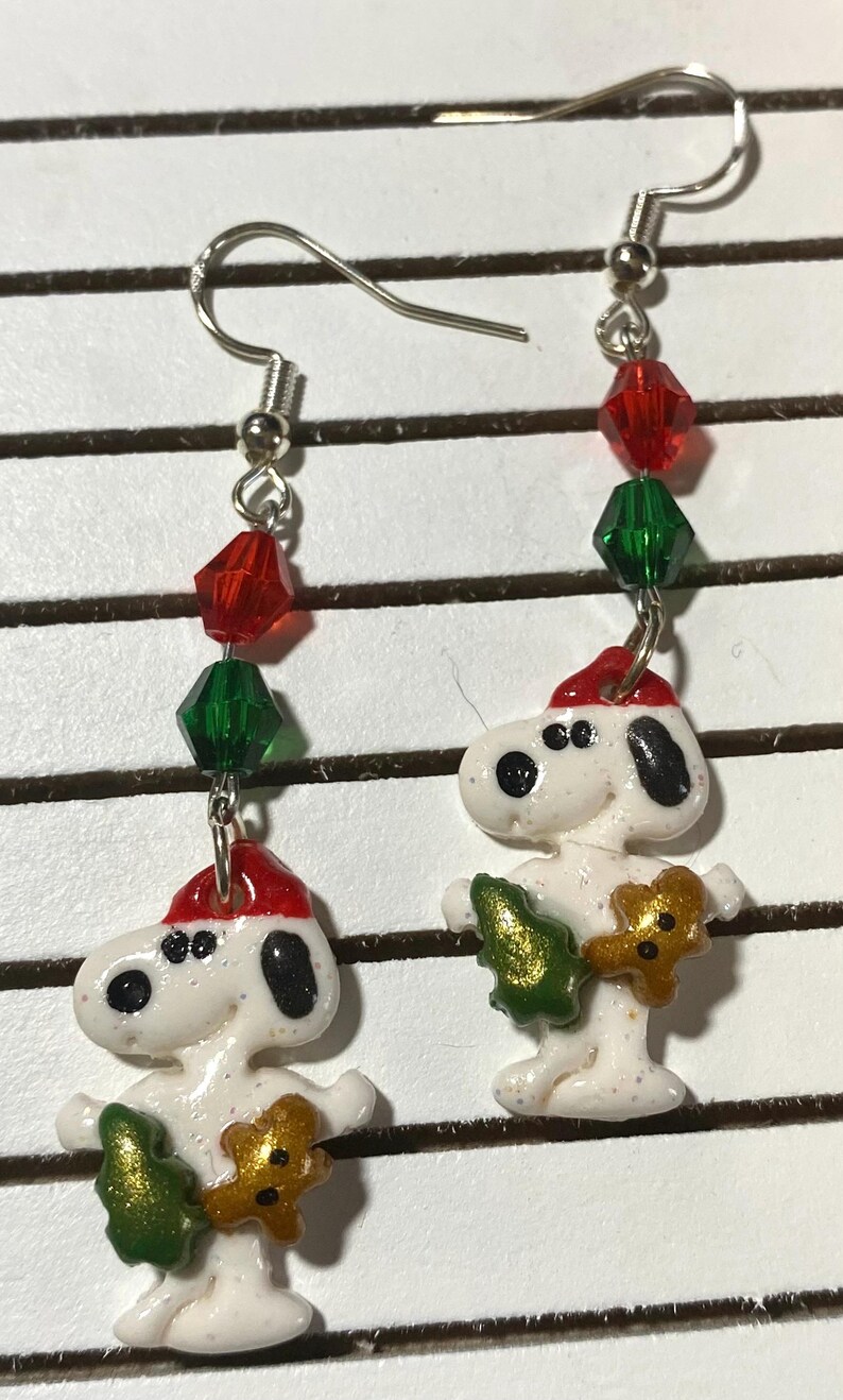 Christmas Black and White Dog, Clay Earrings Polymer, Dangle, White ...