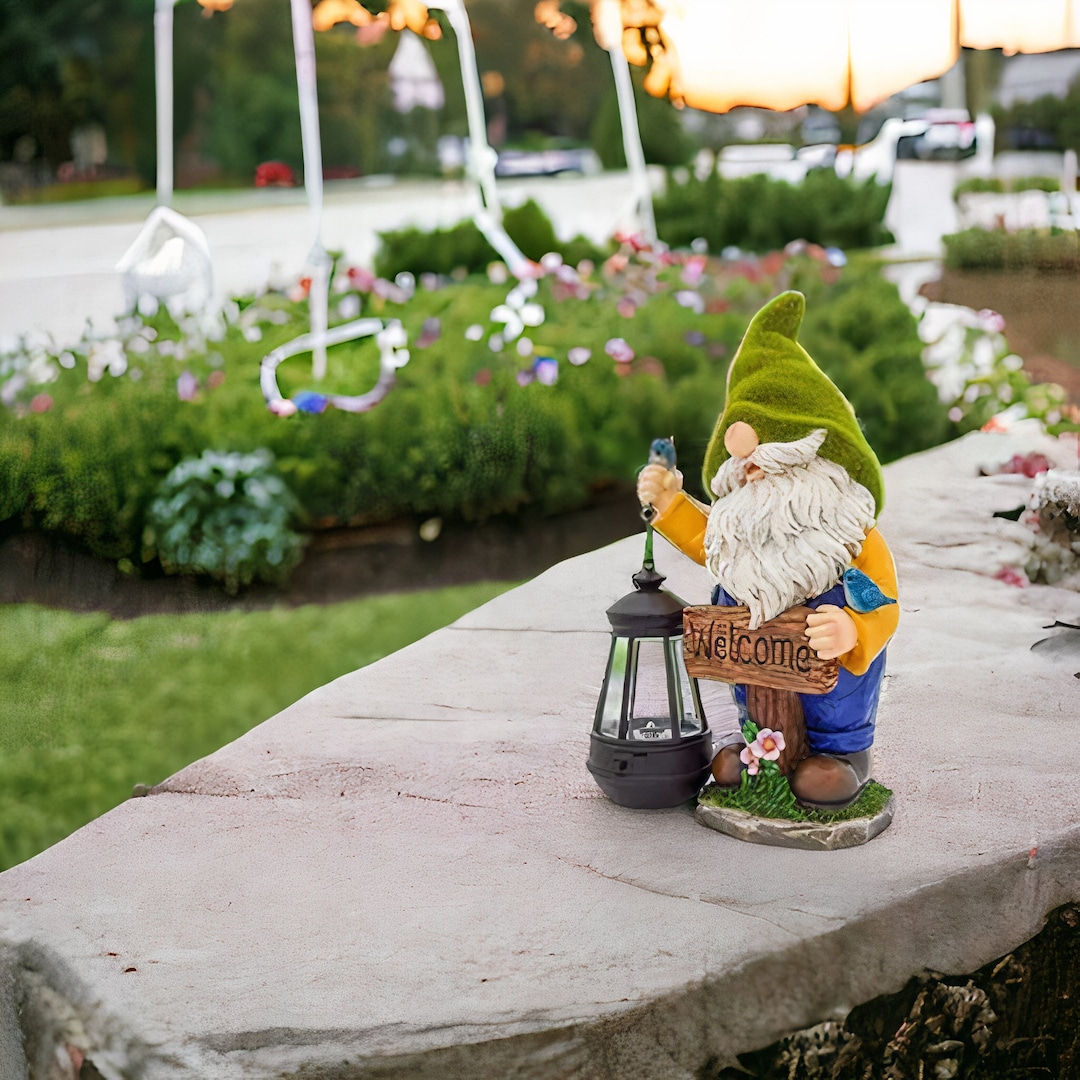 Lighted Welcome Garden Gnome . Solar Powered Outdoor Gnome . Lawn ...