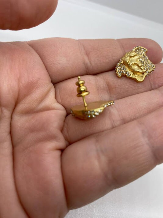 Vintage Versace Gold Finish Versace Pattern Head Stylish Stud Earrings ...