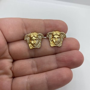 Vintage Versace Gold Finish Versace Pattern Head Stylish Stud Earrings ...