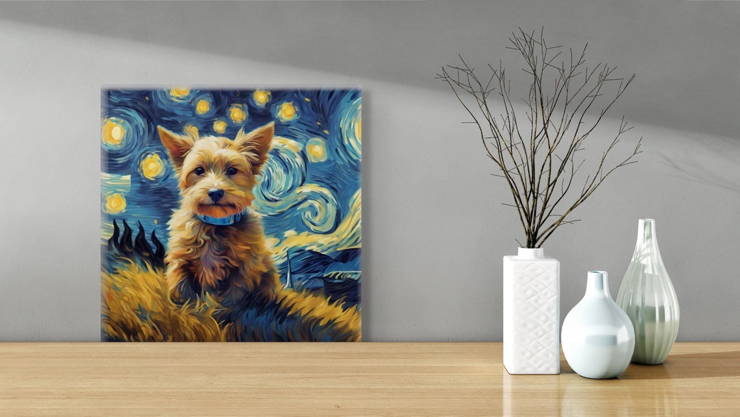 Starry Night Dog Art Print: Whimsical Oil Painting Style (digital ...