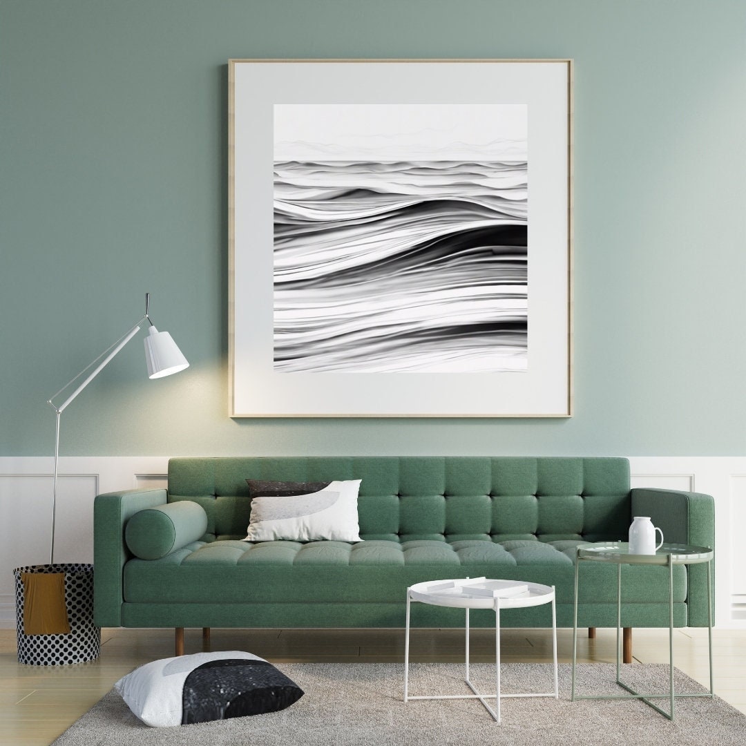 Waves Line Art: Black and White Deep Water Drawing | Minimalist Ocean ...