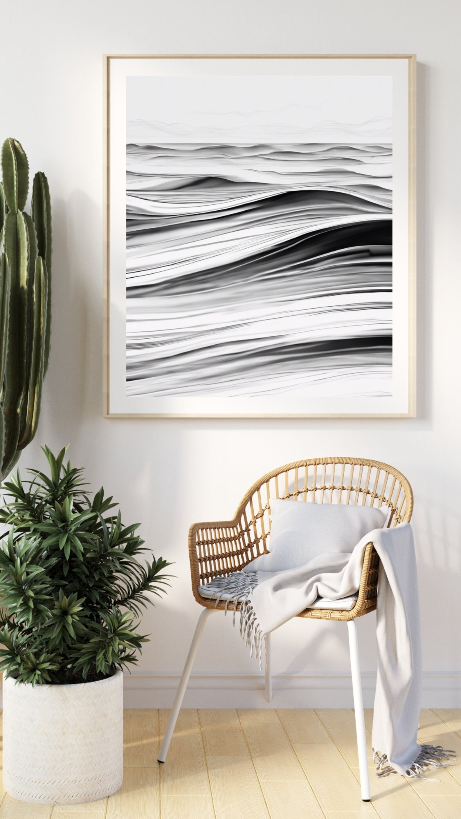 Waves Line Art: Black and White Deep Water Drawing | Minimalist Ocean ...