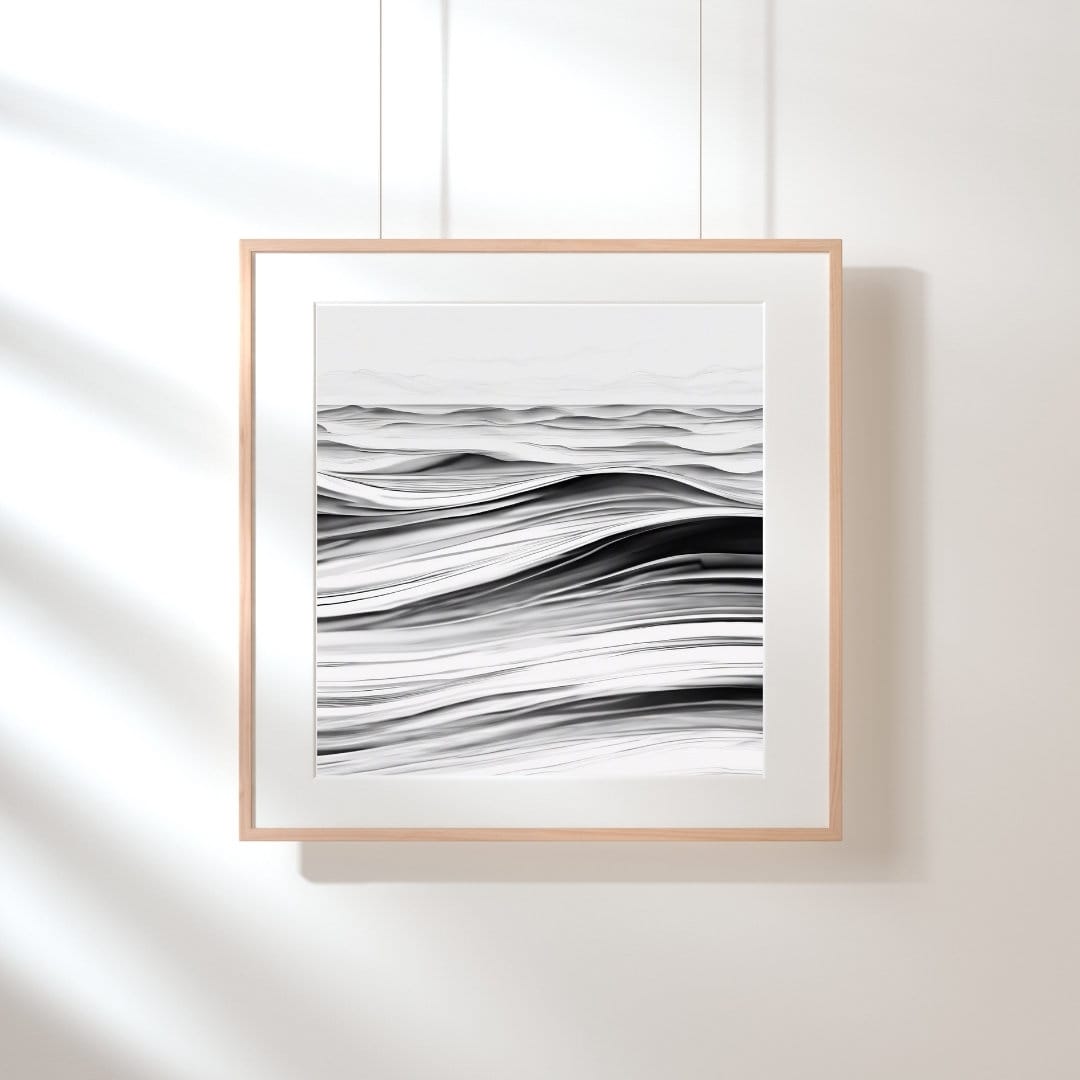 Waves Line Art: Black and White Deep Water Drawing | Minimalist Ocean ...
