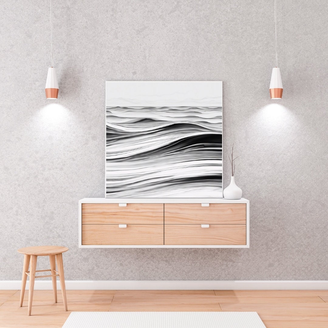 Waves Line Art: Black and White Deep Water Drawing | Minimalist Ocean ...